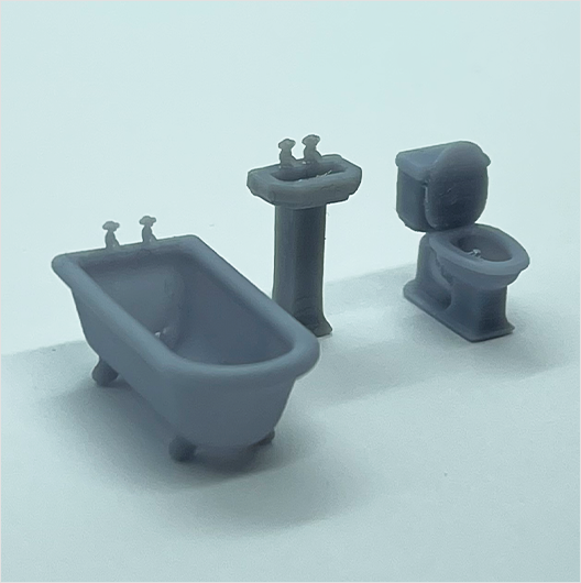 OO Scale | Bath, Basin and Toilet (3 pieces) — Model Railway Scenes